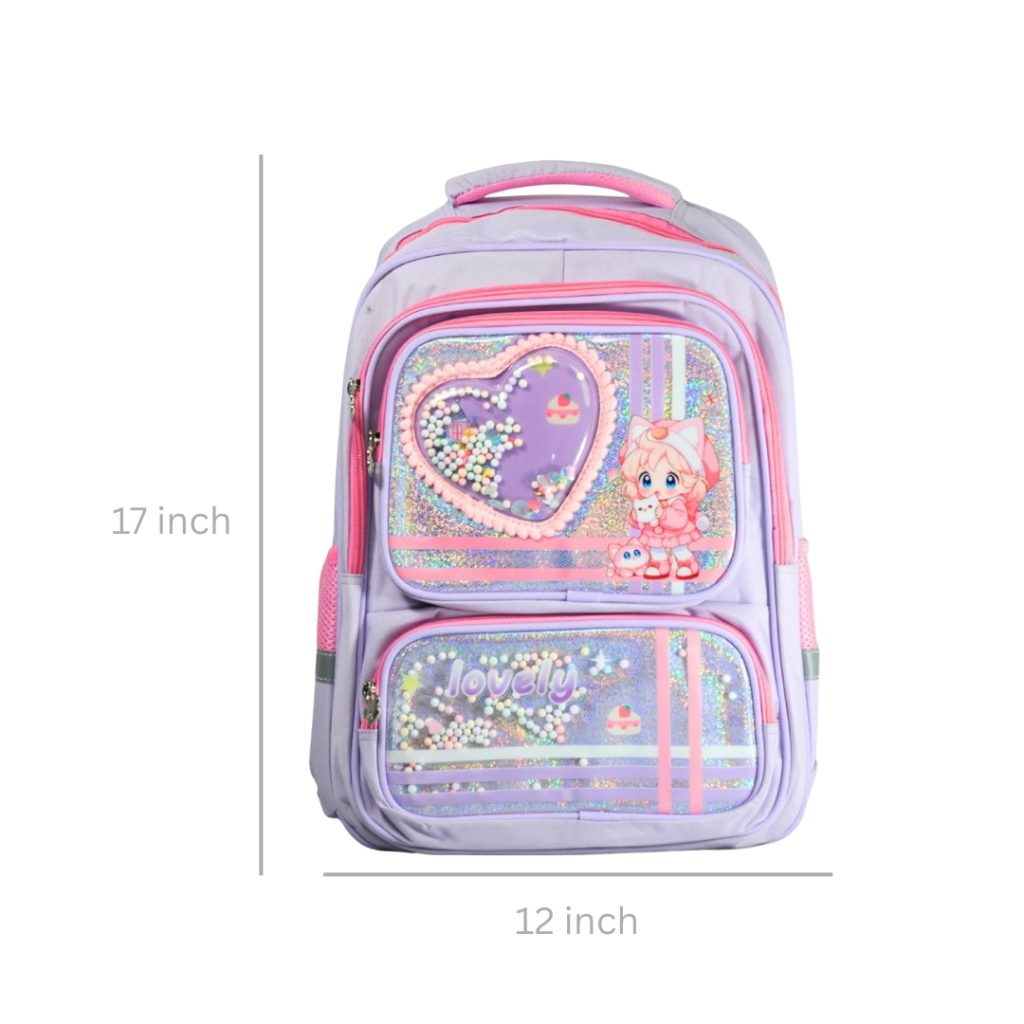 Lovely Sparkle Kids Backpack Glittery Heart Pocket