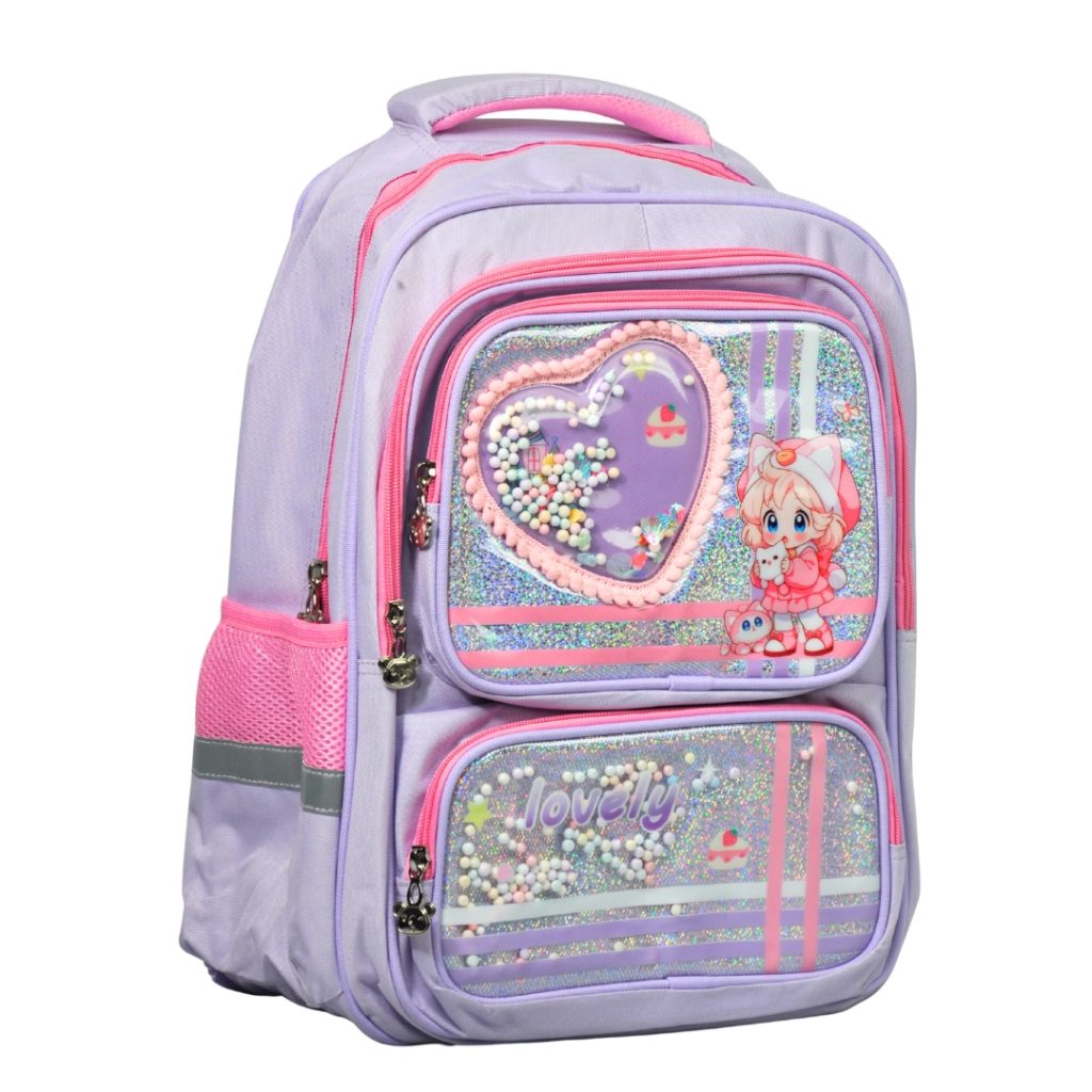 Lovely Sparkle Kids Backpack Glittery Heart Pocket